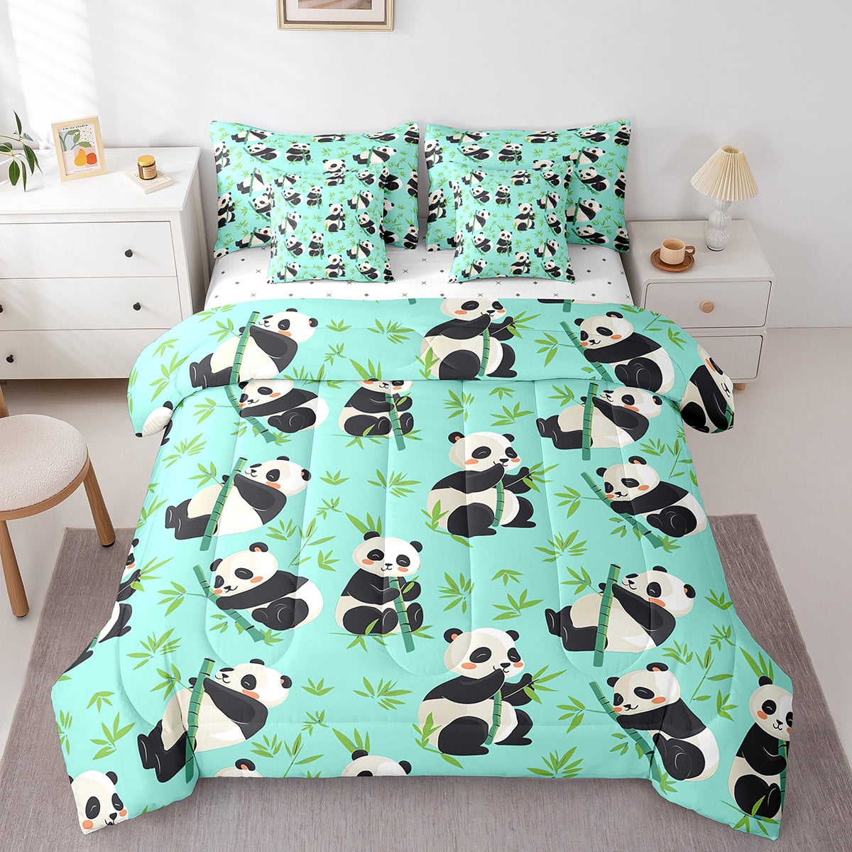 Manfei Kawaii Panda Bed in a Bag Queen Size,Zoo Animal Bed Set,Green ...