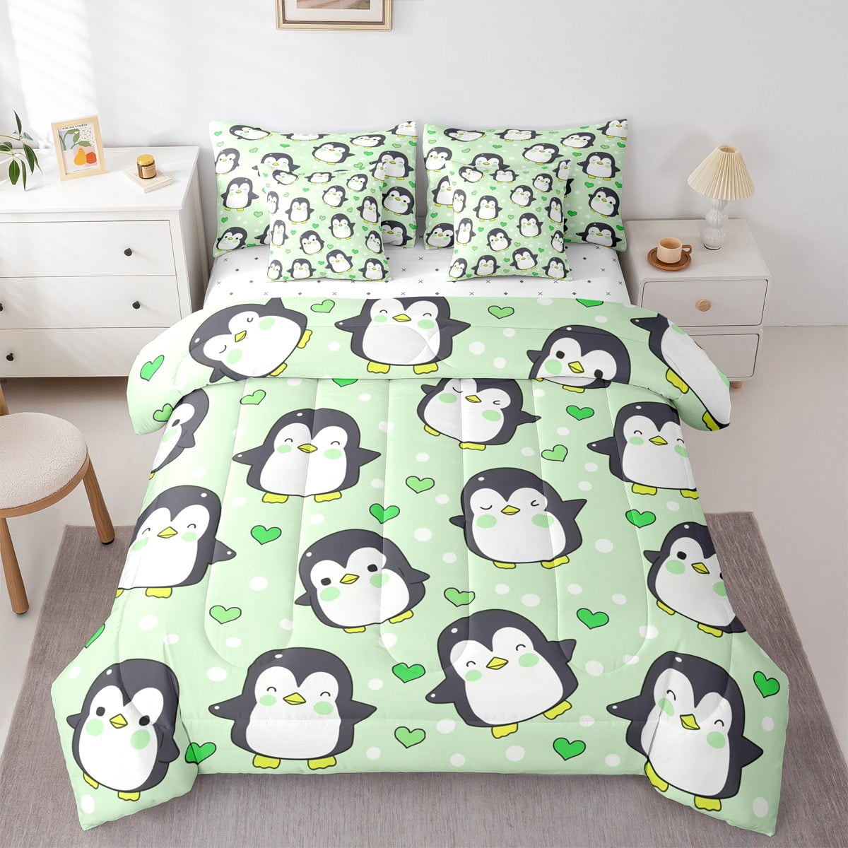 Manfei Kawaii Penguin Bedding Comforter Set 7pcs for Kid, Antarctic ...