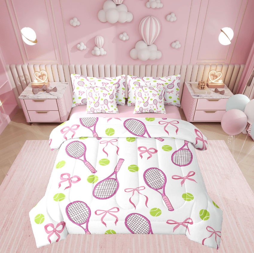 Manfei Kawaii Pink Bow Bedding Sets Queen Size, Cartoon Tennis Bed in a ...