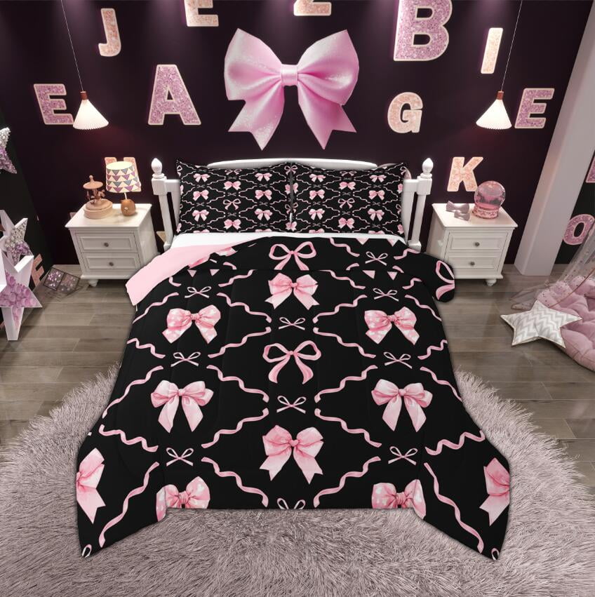 Manfei Kawaii Pink Bow Knot Bedding Comforter Set for Girls, Dreamy ...