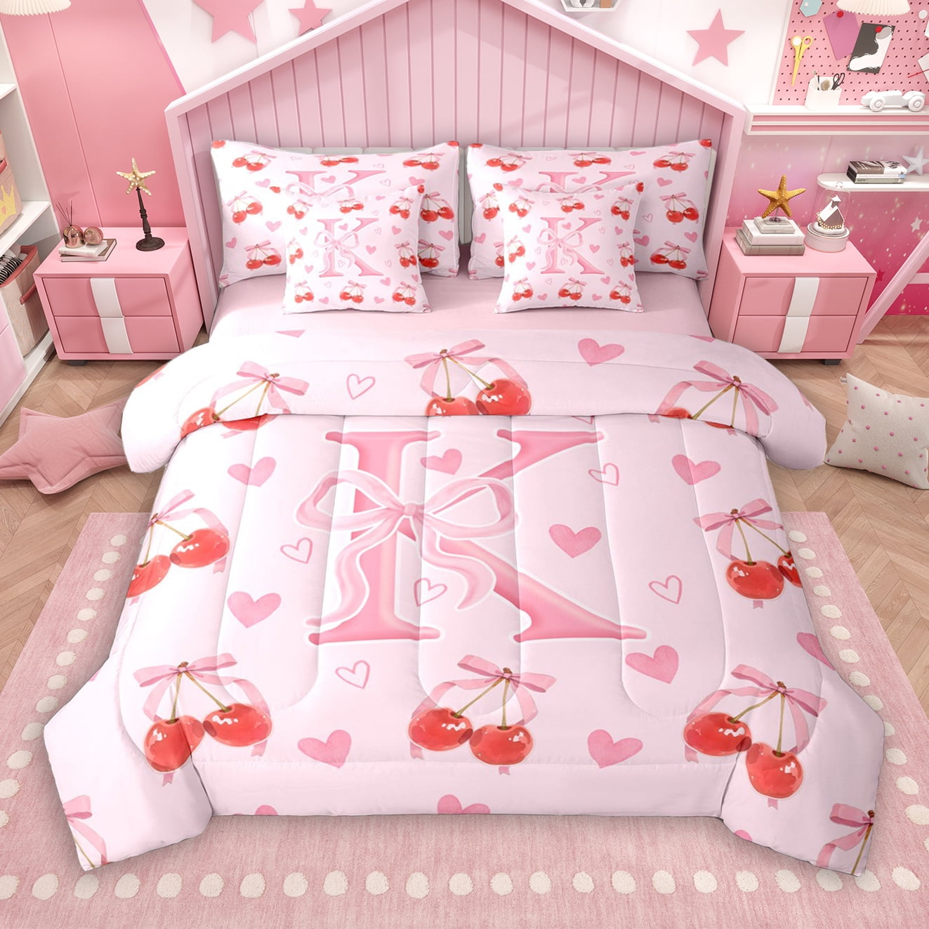 Manfei Kawaii Pink Letter K 7pcs Bedding Comforter Set, Cartoon ...