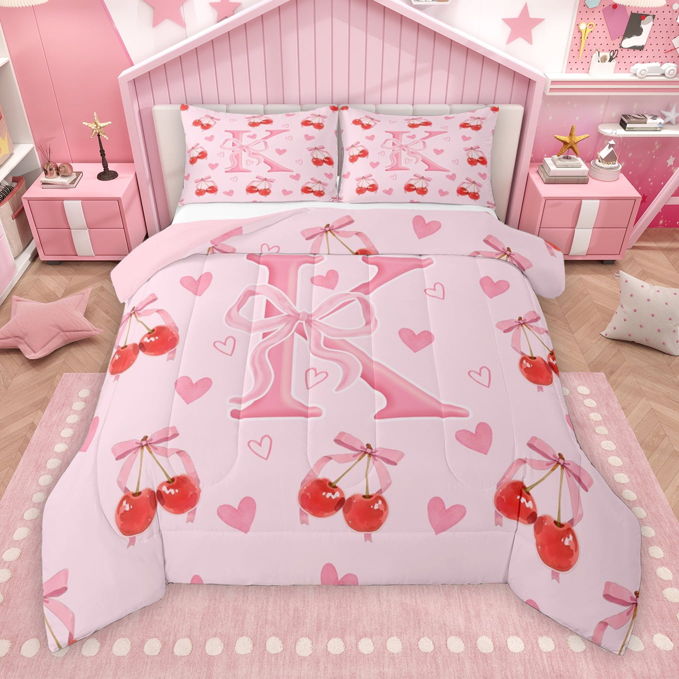Manfei Kawaii Pink Letter K Bedding Comforter Set, Cartoon Princess ...