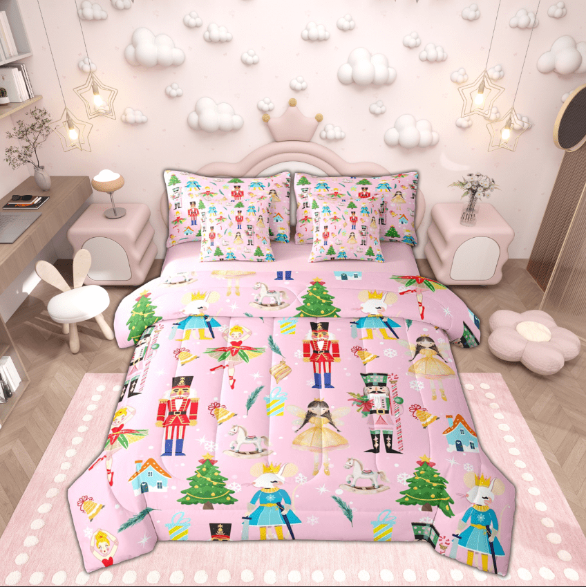 Manfei Kawaii Pink Nutcracker Bedding Comforter Set 7-Piece, Christmas ...