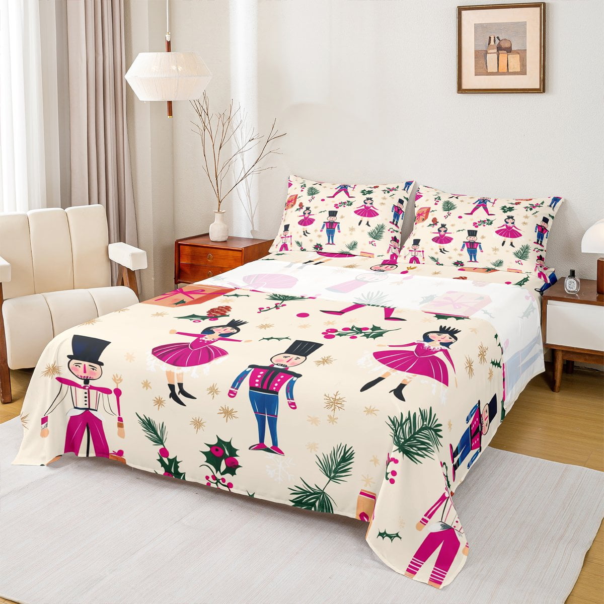 Manfei Kawaii Pink Nutcracker Full Size Sheets, Christmas Princess Bed ...