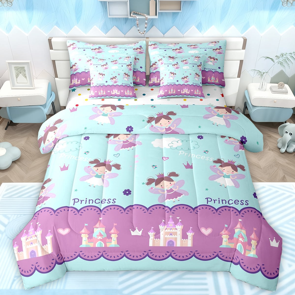 Manfei Kawaii Princess Angel Bedding Comforter Set 7pcs for Kids ...