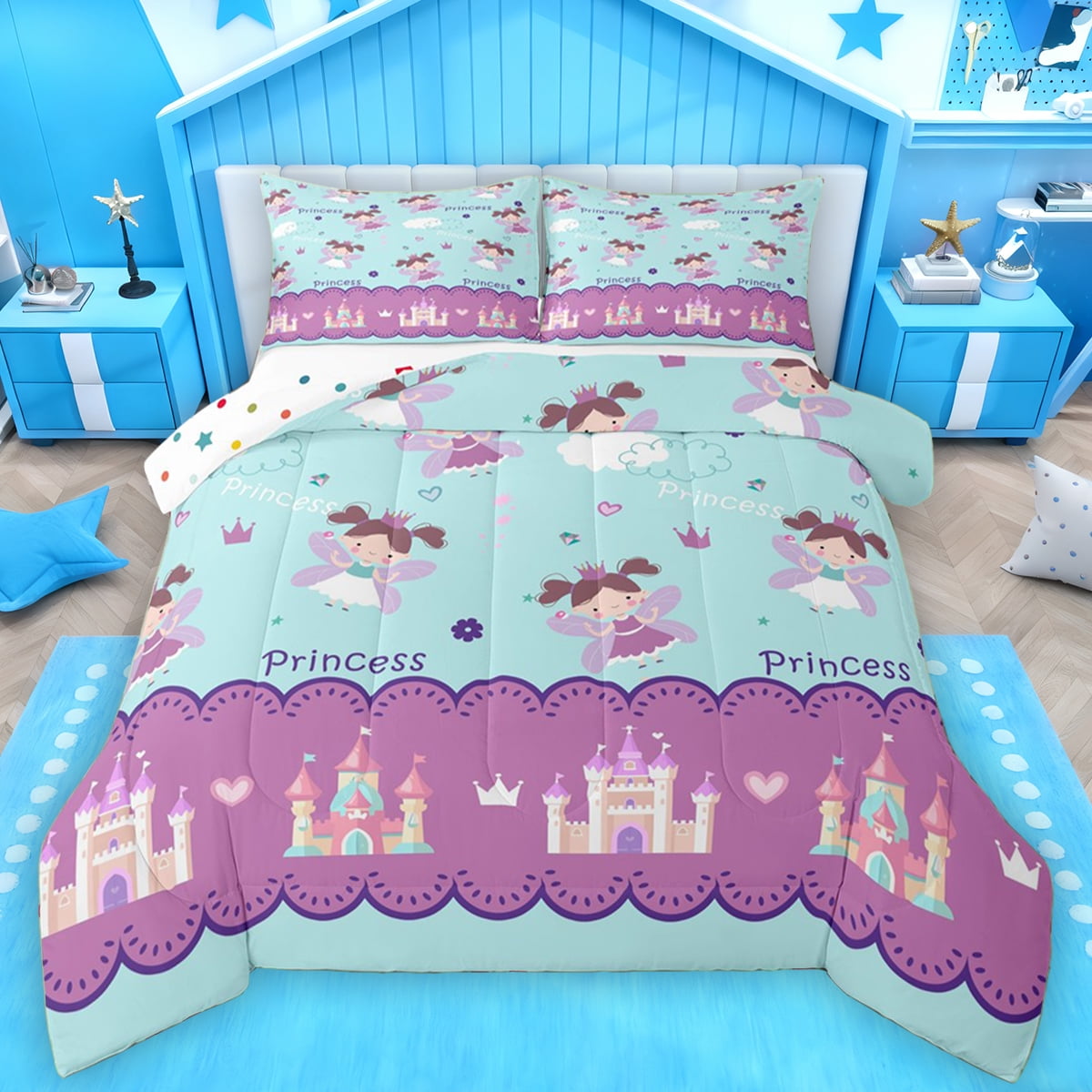 Manfei Kawaii Princess Angel Queen Comforter Set for Kids, Dreamy ...