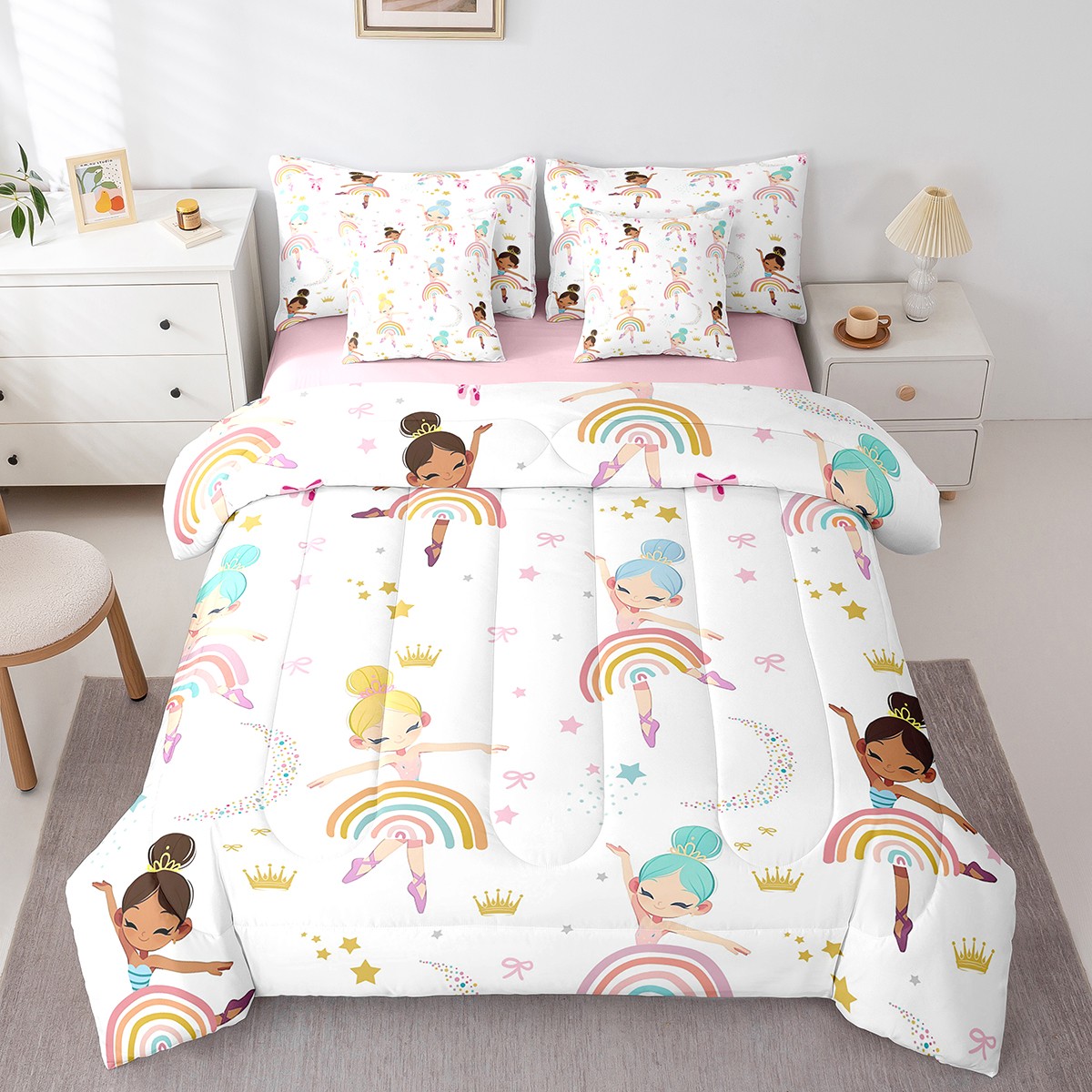 Manfei Kawaii Princess Bedding Sets King Size, Ballet Dancer Bed in a ...