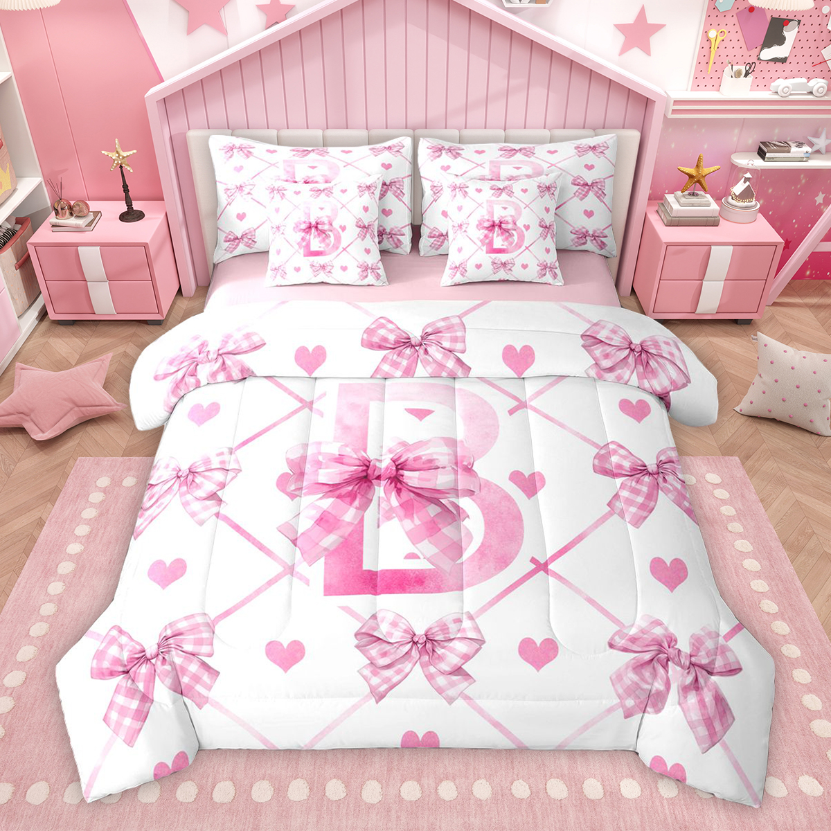 Manfei Kawaii Princess Letter B Bedding Comforter Set 7pcs, Girly Pink ...
