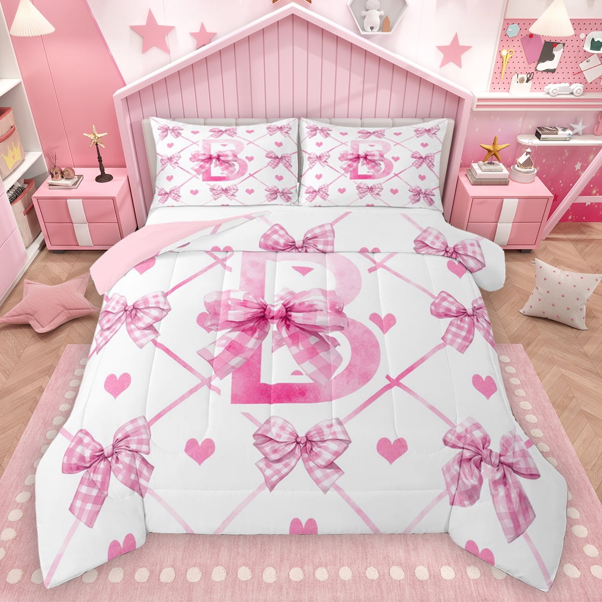 Homewish Kawaii Princess Letter B Full Size Comforter Sets, Girly Pink ...