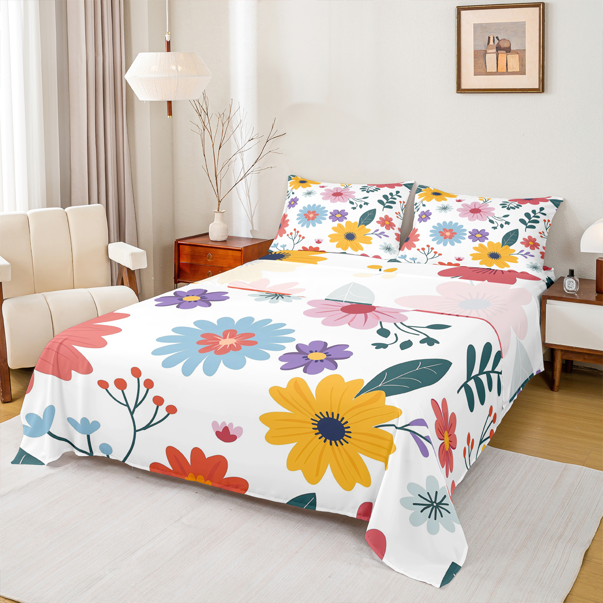 Manfei Kawaii Rainbow Daisy Twin Sheet Sets,Rustic Farmhouse Cabin Twin ...