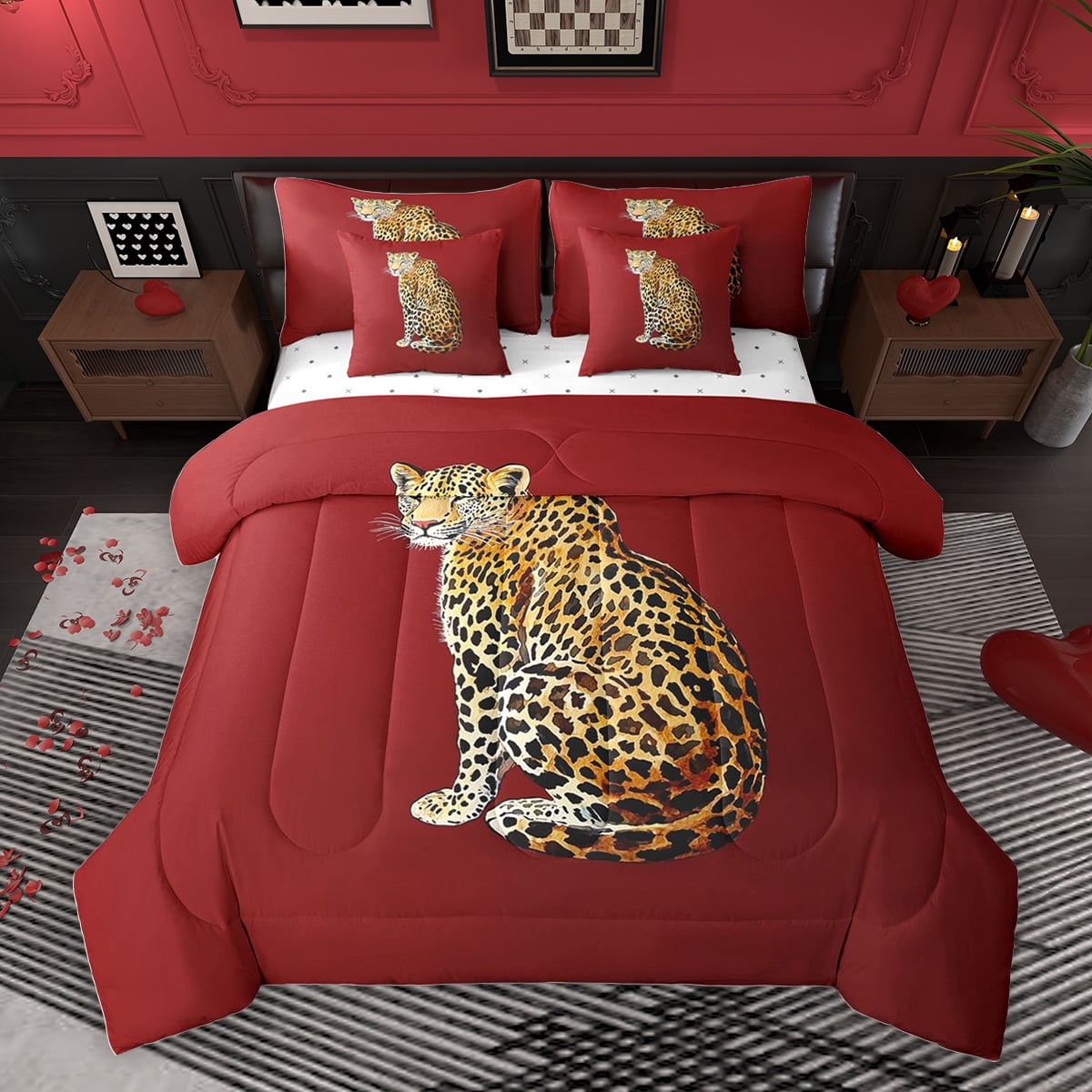Homewish Kawaii Rustic Cheetah Bedding Comforter Set 7 Pieces for Teen ...