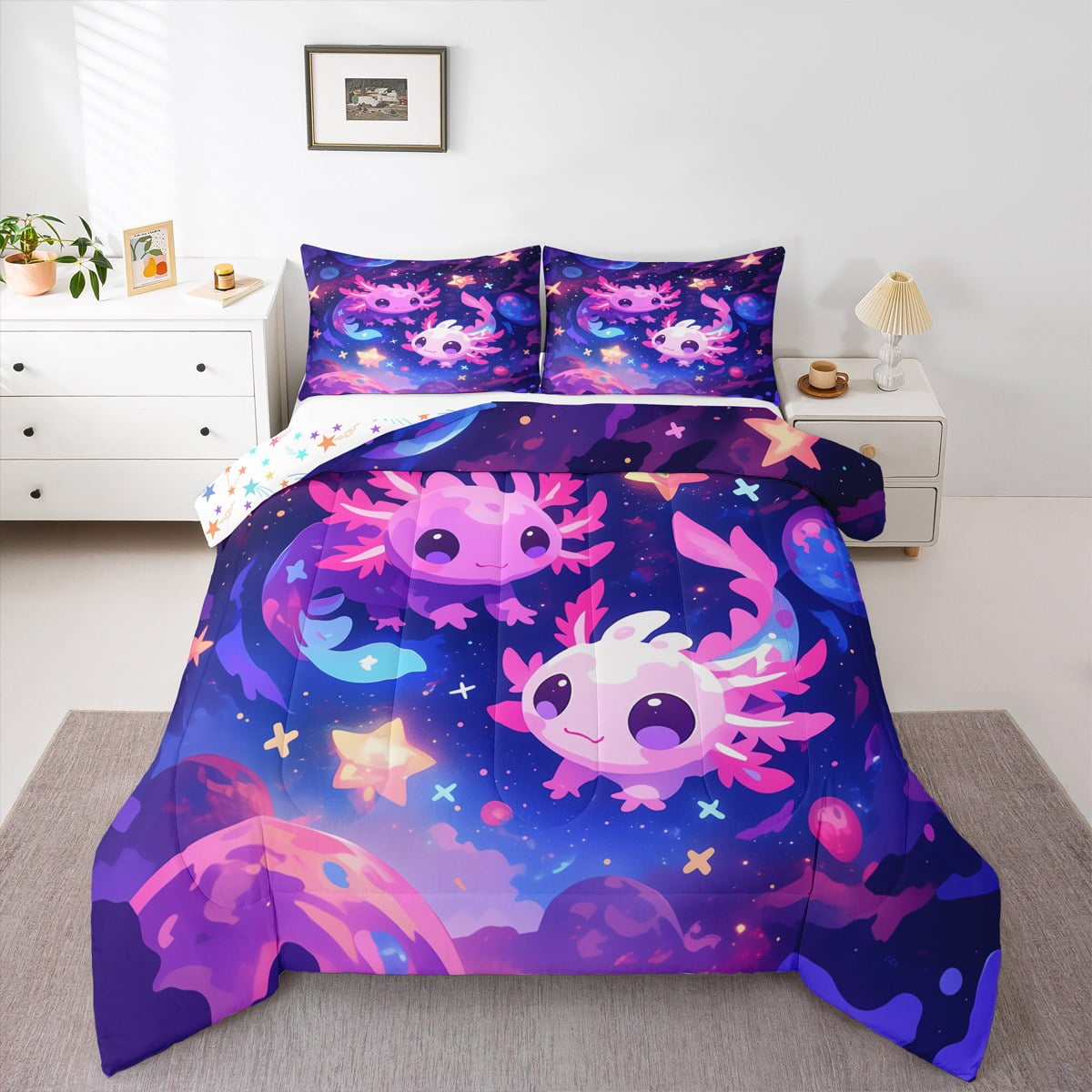 Manfei Kawaii Salamander Axolotl Bedding Comforter Set,Magic Ocean ...