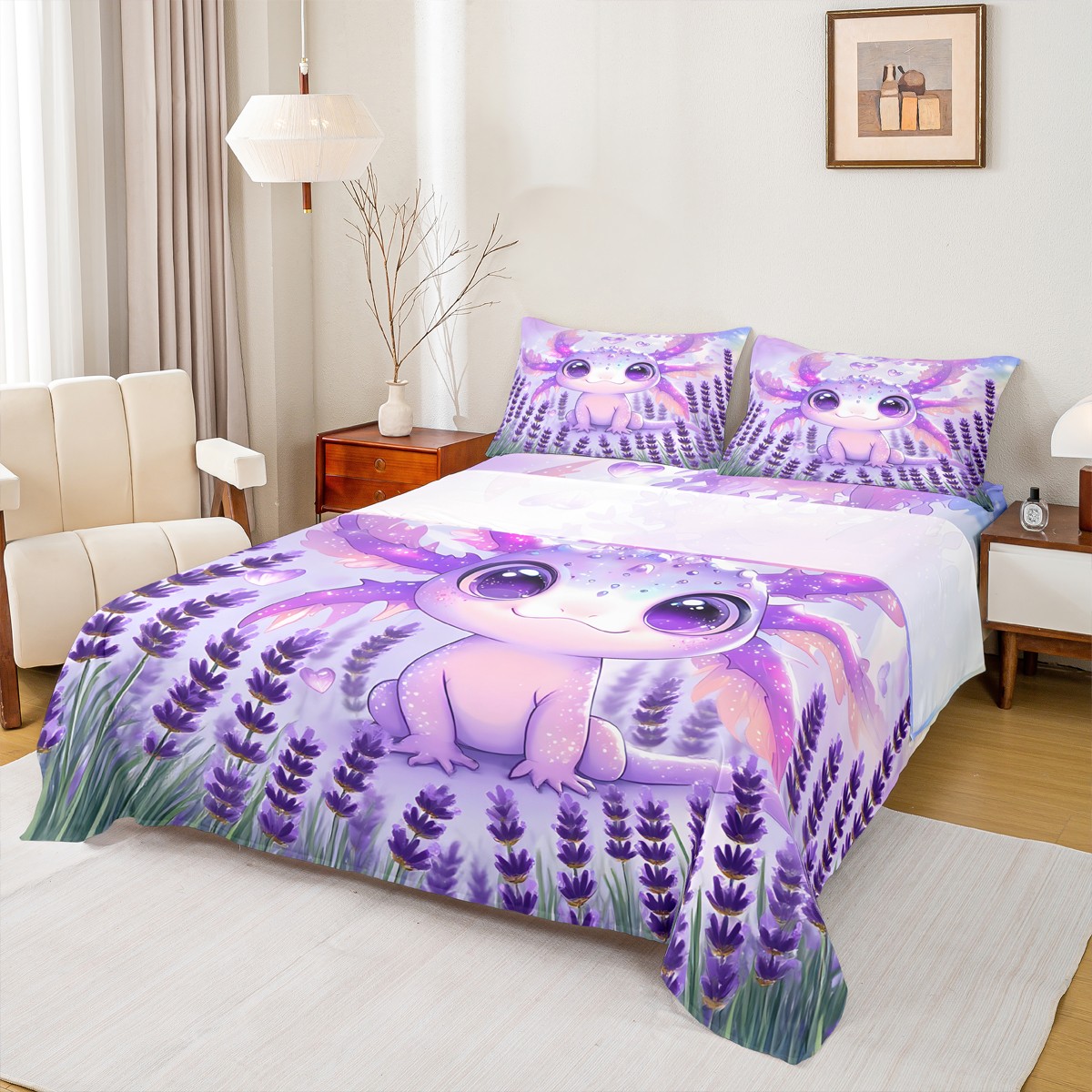 Manfei Kawaii Salamander Axolotl Twin Sheet Sets,Purple Graffiti ...