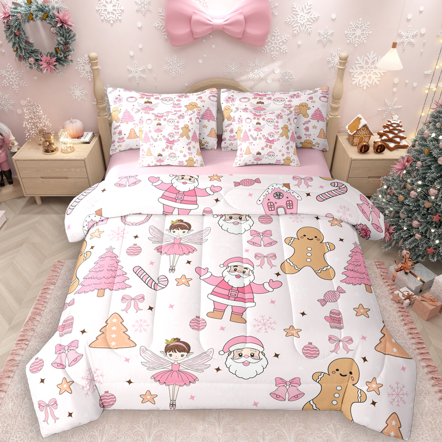 Manfei Kawaii Santa Claus 7-Piece Twin Bedding Sets for Teens, Cute ...