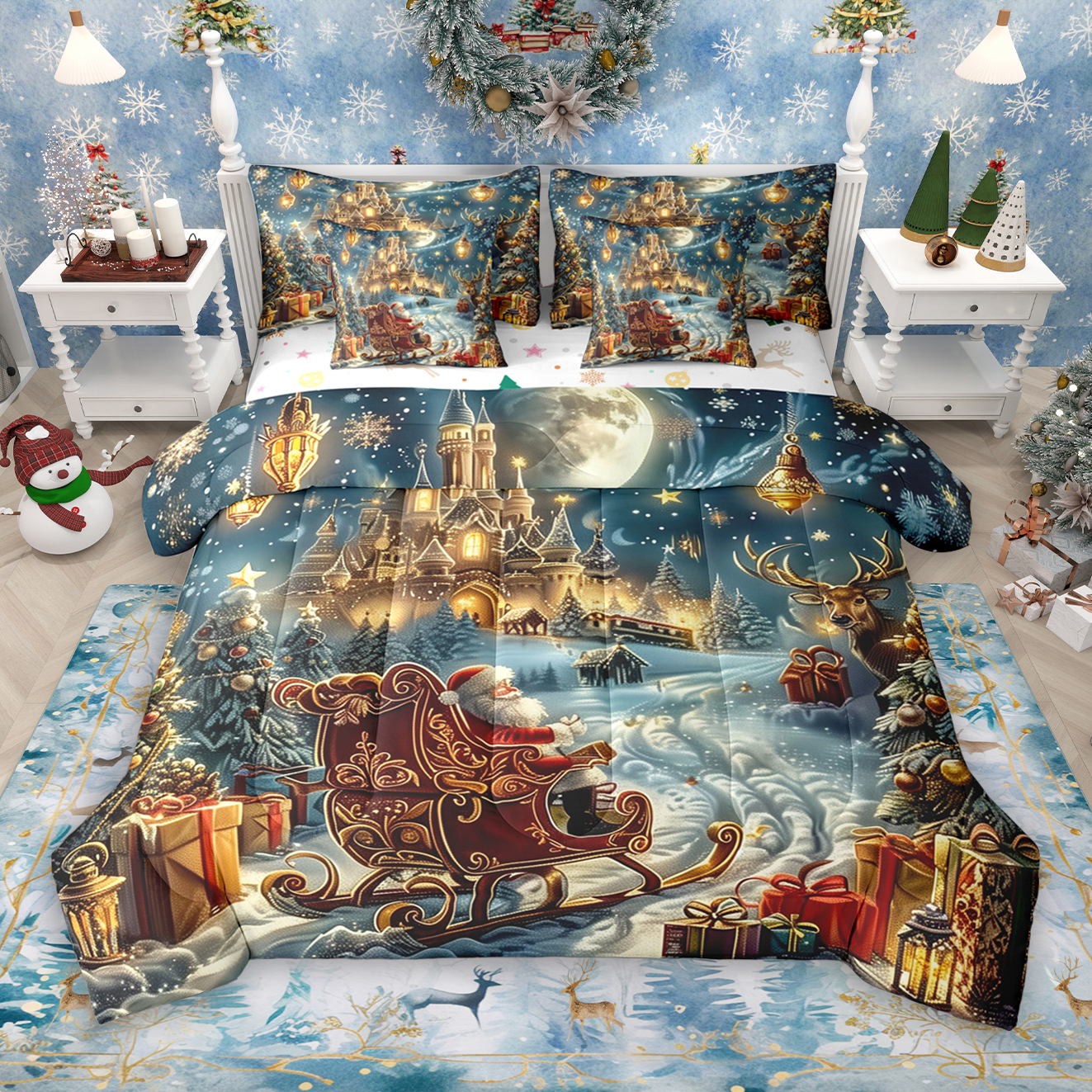 Manfei Kawaii Santa Claus 7 Pieces Bedding Comforter Set for Teens ...