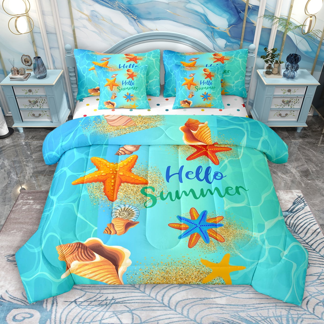Manfei Kawaii Sea Starfish 7 Pieces Bedding Comforter Set for Kid ...