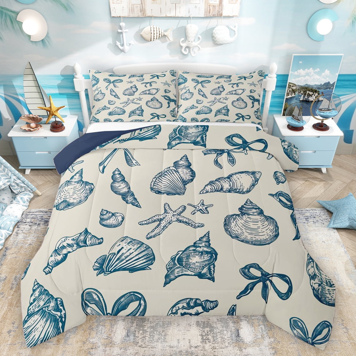Homewish Kawaii Seashell Starfish Full Size Comforter Sets, Cute Marine ...