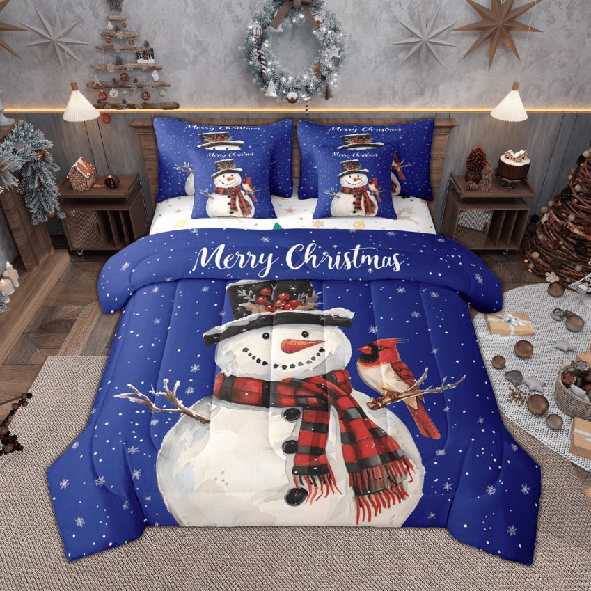 Manfei Kawaii Snowman Bedding Comforter Set 7-Piece for Kids Children ...