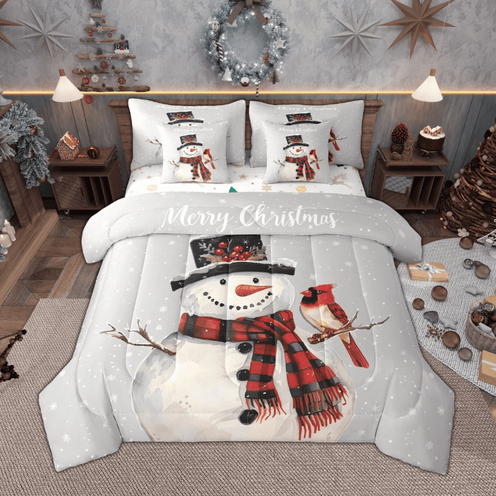 Manfei Kawaii Snowman Bedding Comforter Set 7-Piece for Kids Children ...