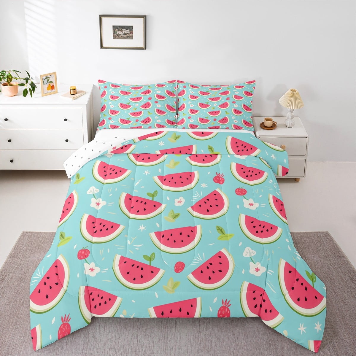Manfei Kawaii Watermelon Bedding Comforter Set,Cute Flower Daisy Twin ...