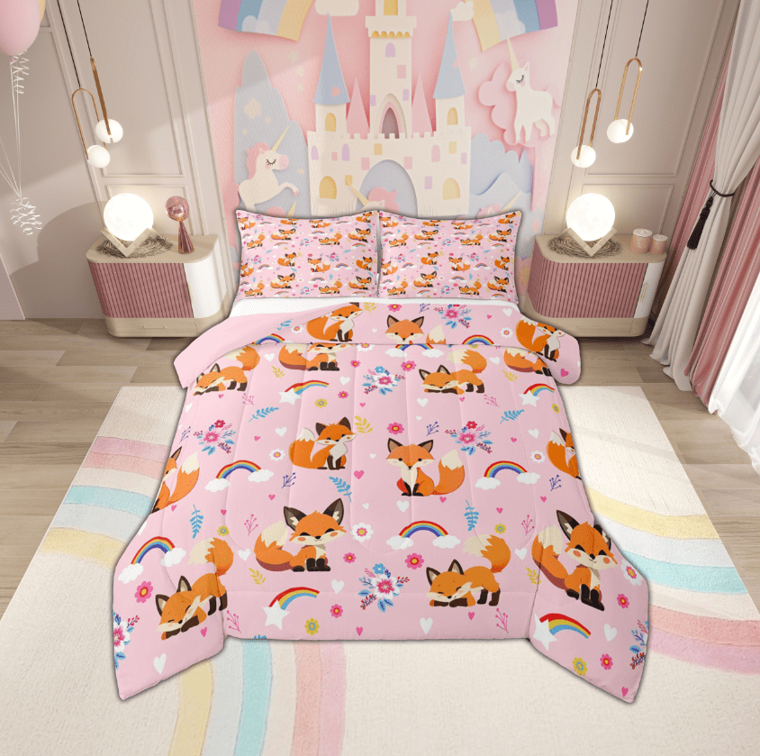 Manfei Kawaii Wild Fox Bedding Comforter Set,Jungle Animal Twin ...