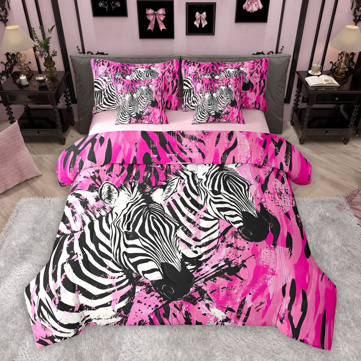 Manfei Kawaii Wildlife Zebra Twin Bedding Sets 7-Piece for Teen, Modern ...