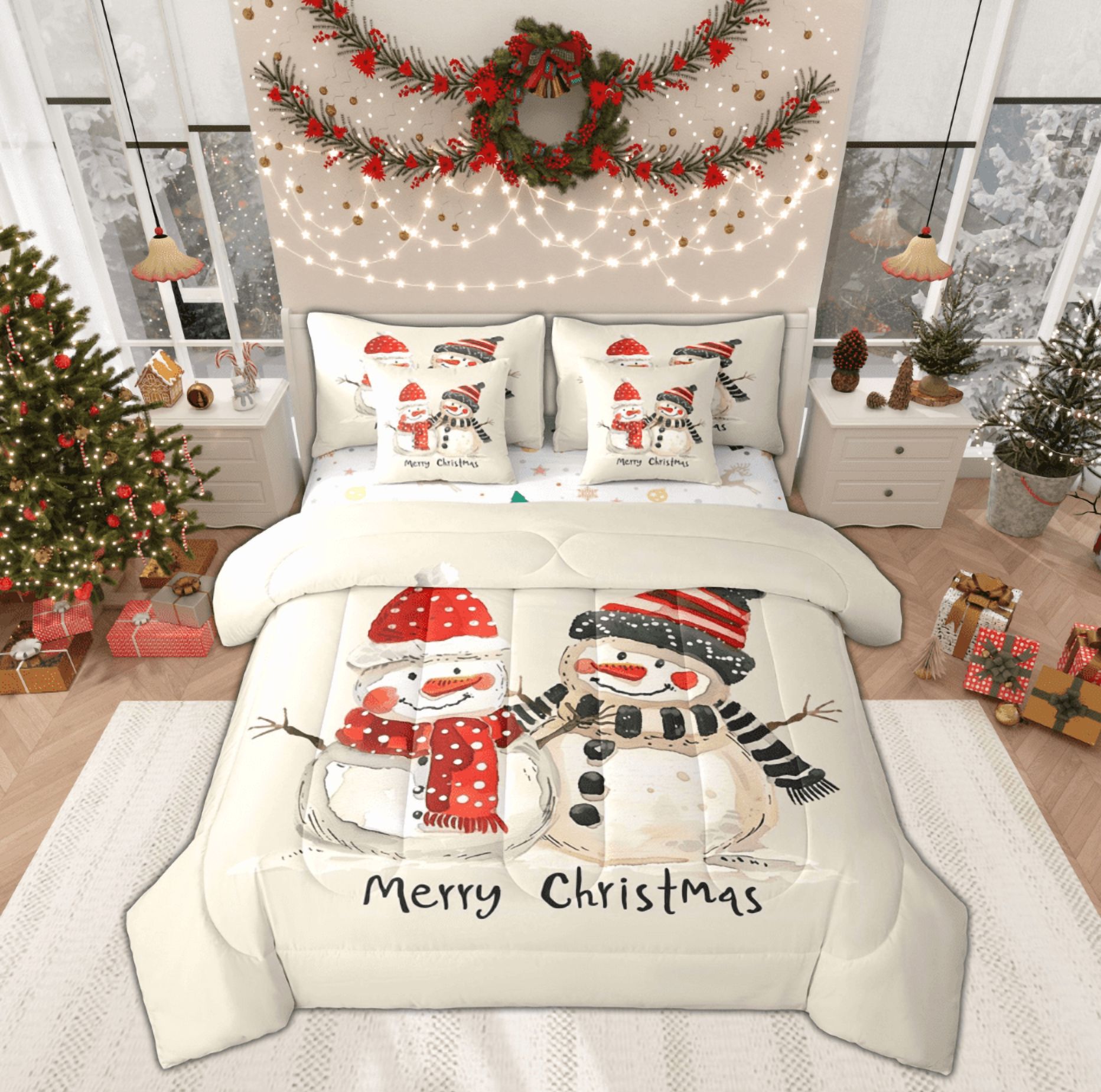 Manfei Kawaii Winter Snowman Bedding Comforter Set 7 Pieces, Happy New ...