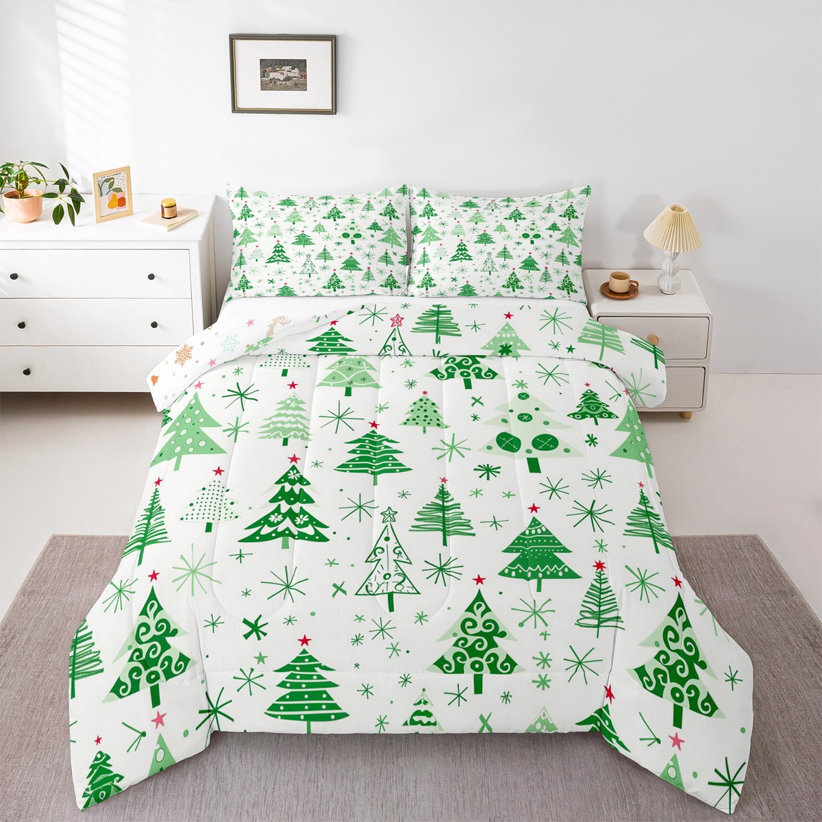 Manfei Kawaii Xmas Tree Full Size Comforter Sets,Happy New Year Bedding ...