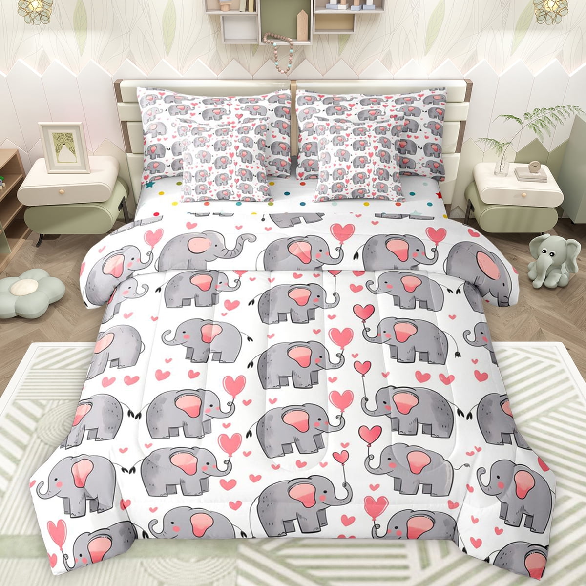 Manfei Kawaii Zoo Elephant 7-Piece Twin Bedding Sets,Wild Animal ...