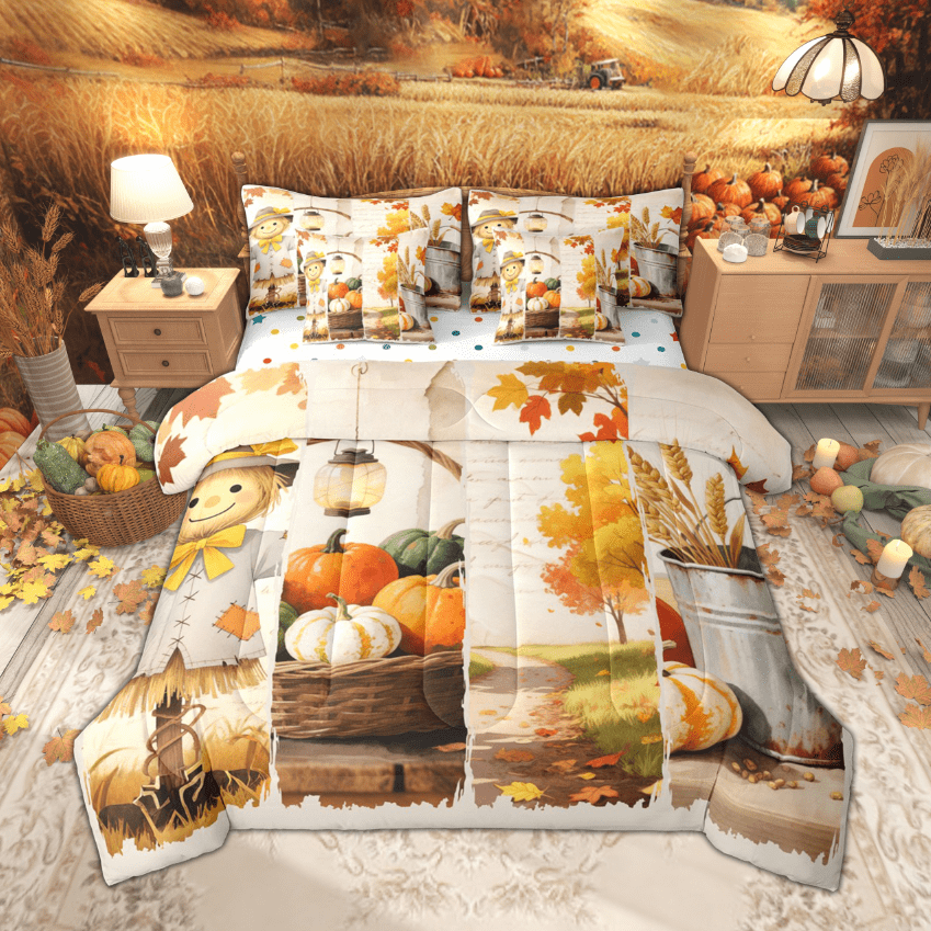Manfei Kids Autumn Theme Bedding Comforter Set 7-Piece, Scarecrow ...