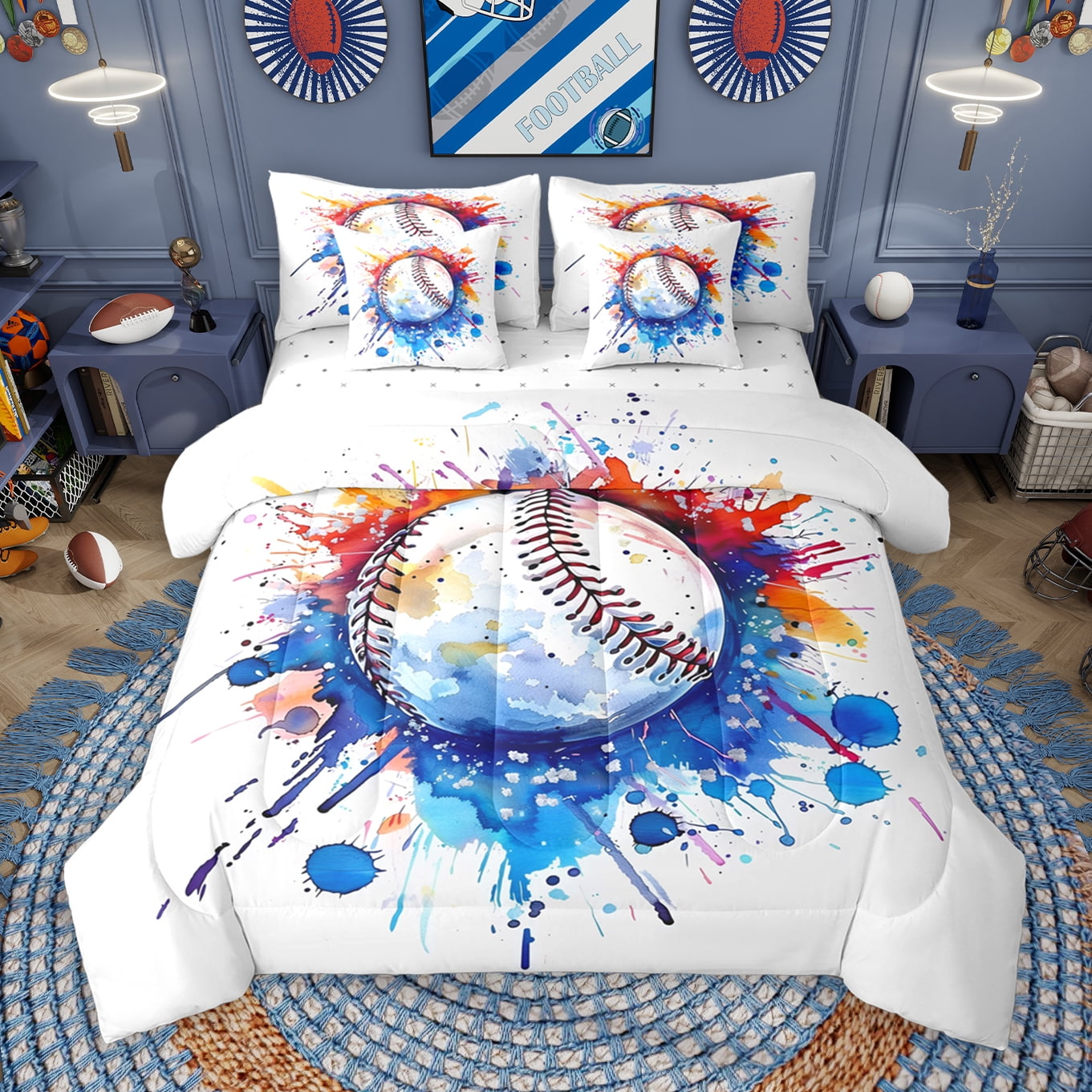 Manfei Kids Baseball Game 7pcs Bedding Comforter Set,Colorful Solash ...