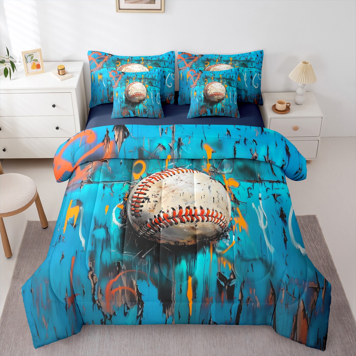 Manfei Kids Baseball Sport 7-Piece Twin Bedding Sets,Boys Ball Game ...