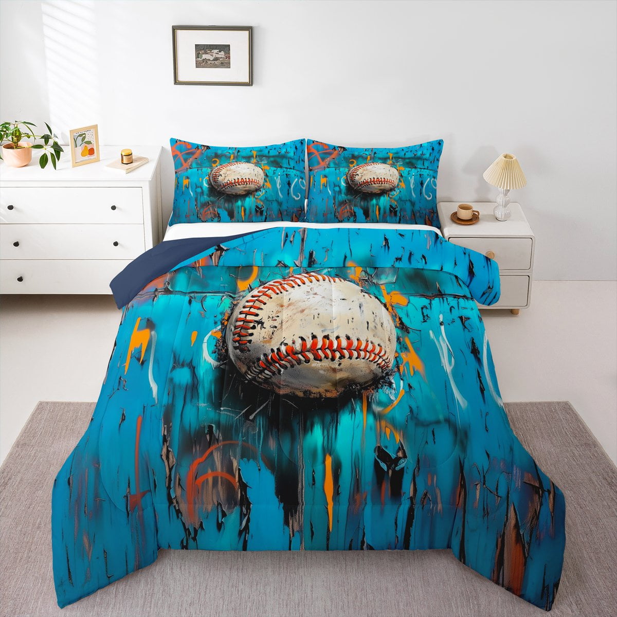 Manfei Kids Baseball Sport Queen Comforter Set,Boys Ball Game Bedding ...