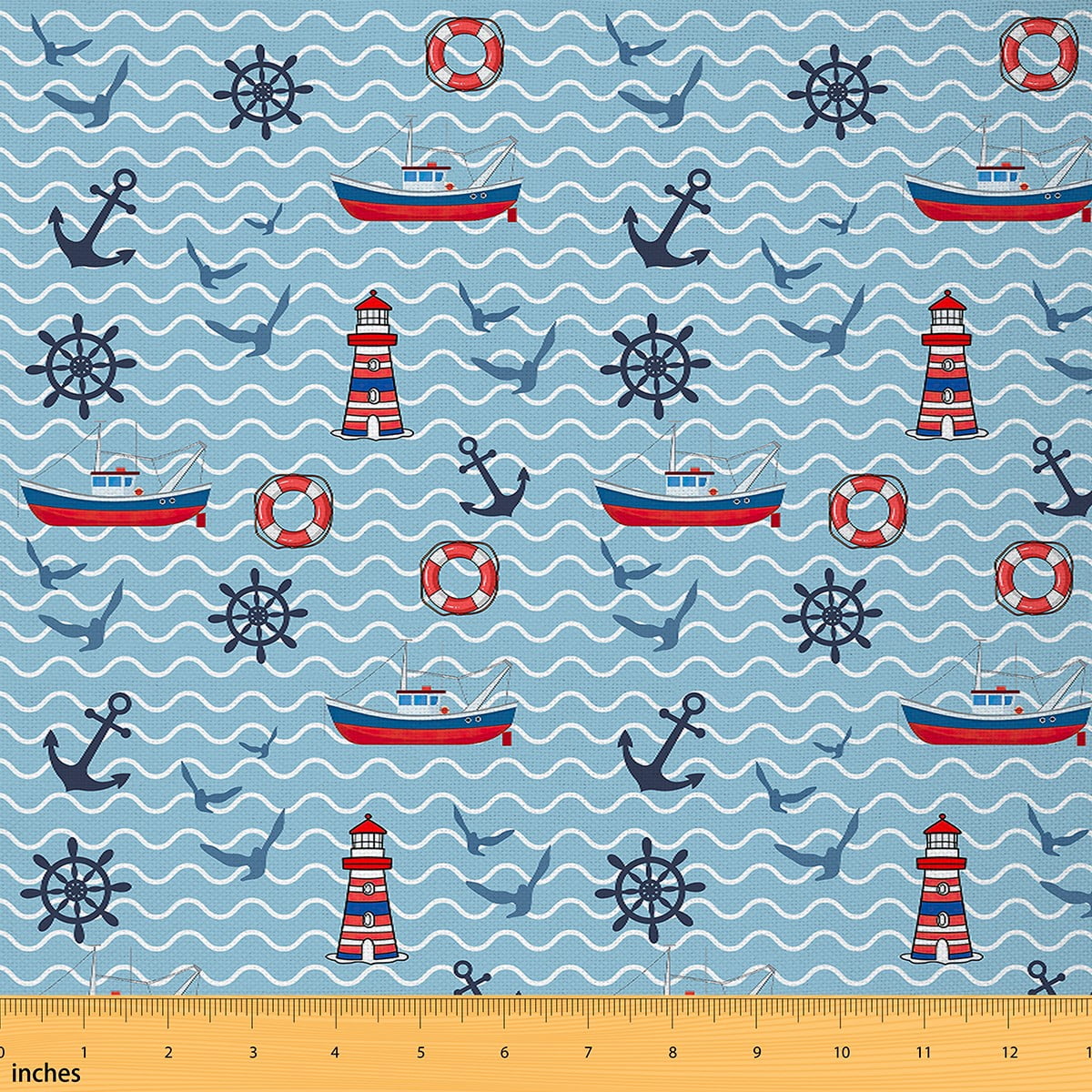 Manfei Kids Cartoon Nautical Fabric by the Yard (3 Yards), Lighthouse ...