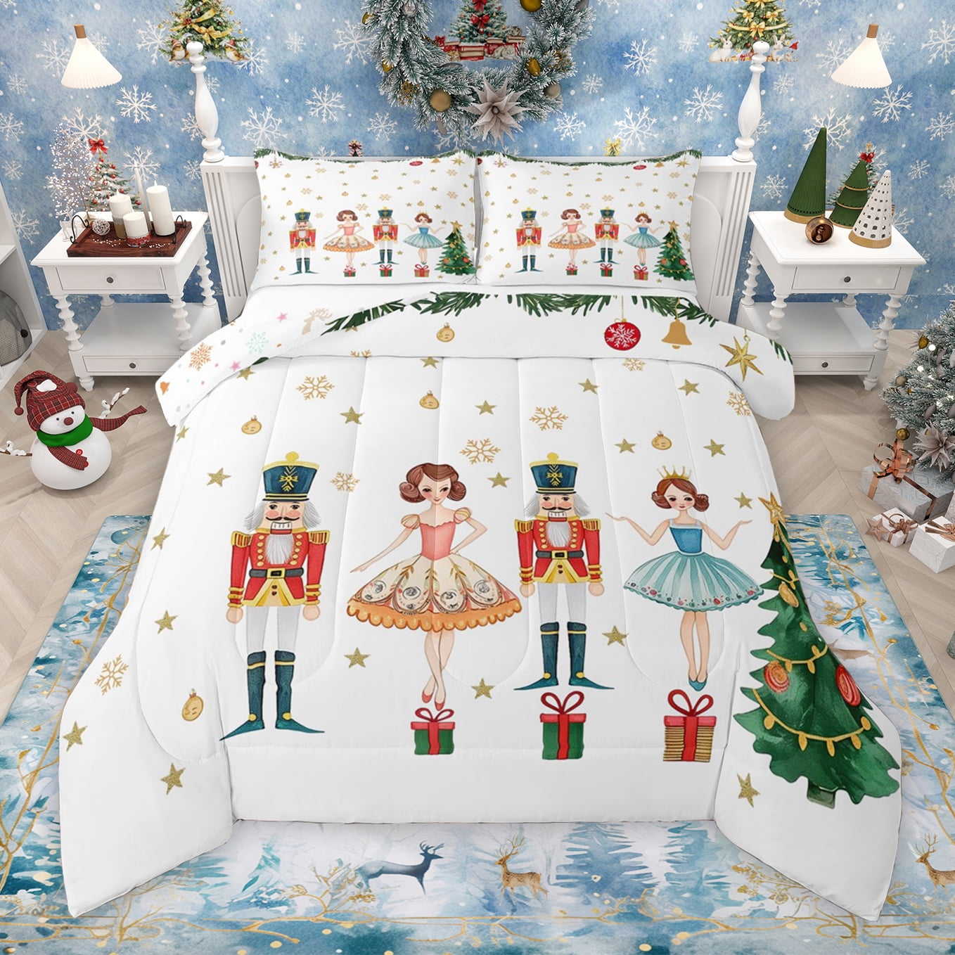 Manfei Kids Cartoon Nutcracker Bedding Comforter Set, Kawaii Christmas ...