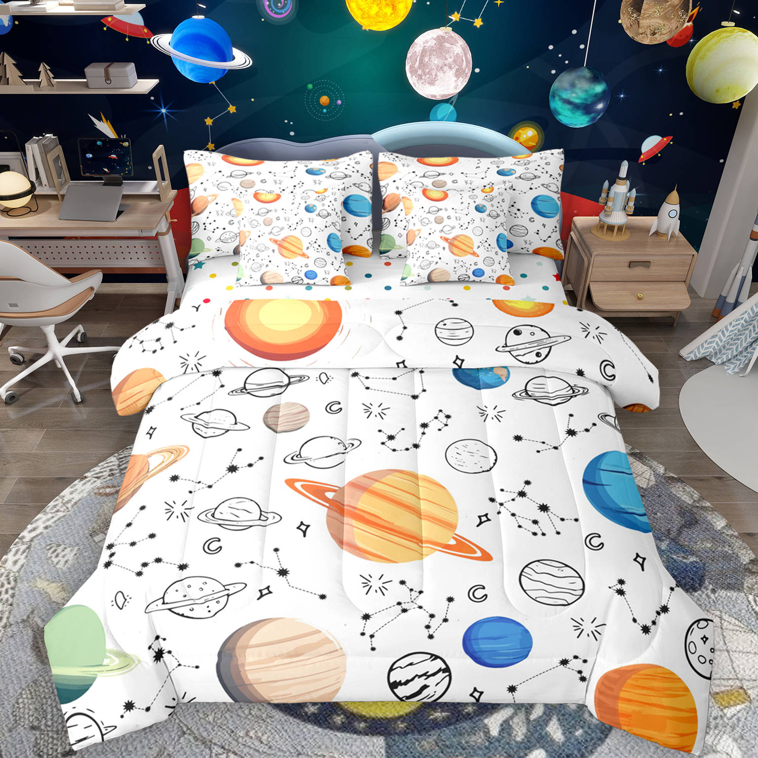Manfei Kids Cartoon Planet 7-Piece Twin Bedding Sets, Mystic Galaxy ...