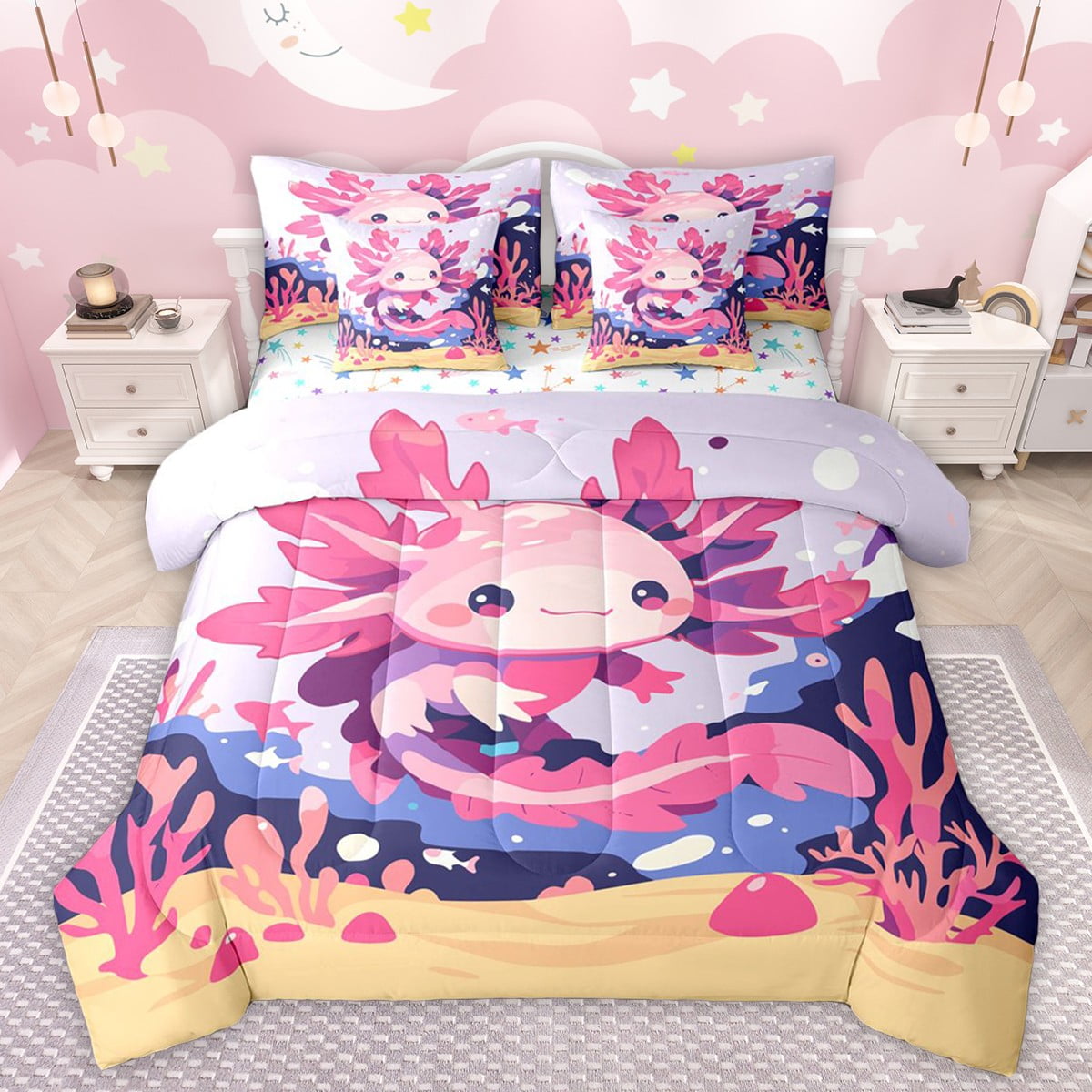 Manfei Kids Children Cartoon Axolotl Bedding Comforter Set 7-Piece ...