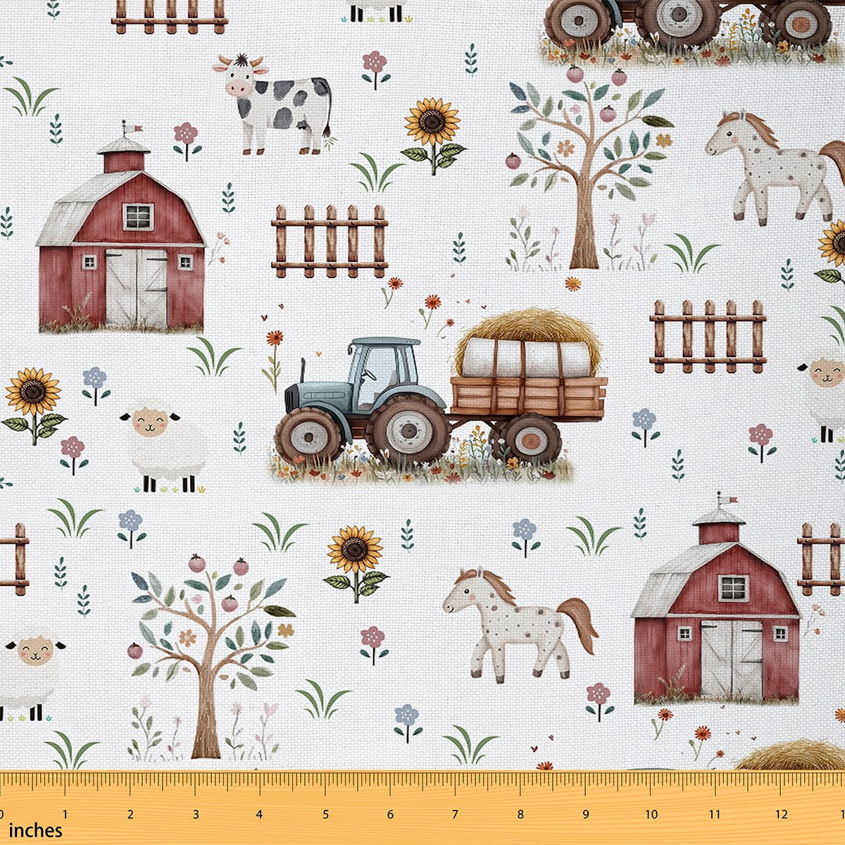 Manfei Kids Farmhouse Sewing & Crafting Fabric (2 Yards), Watercolor ...