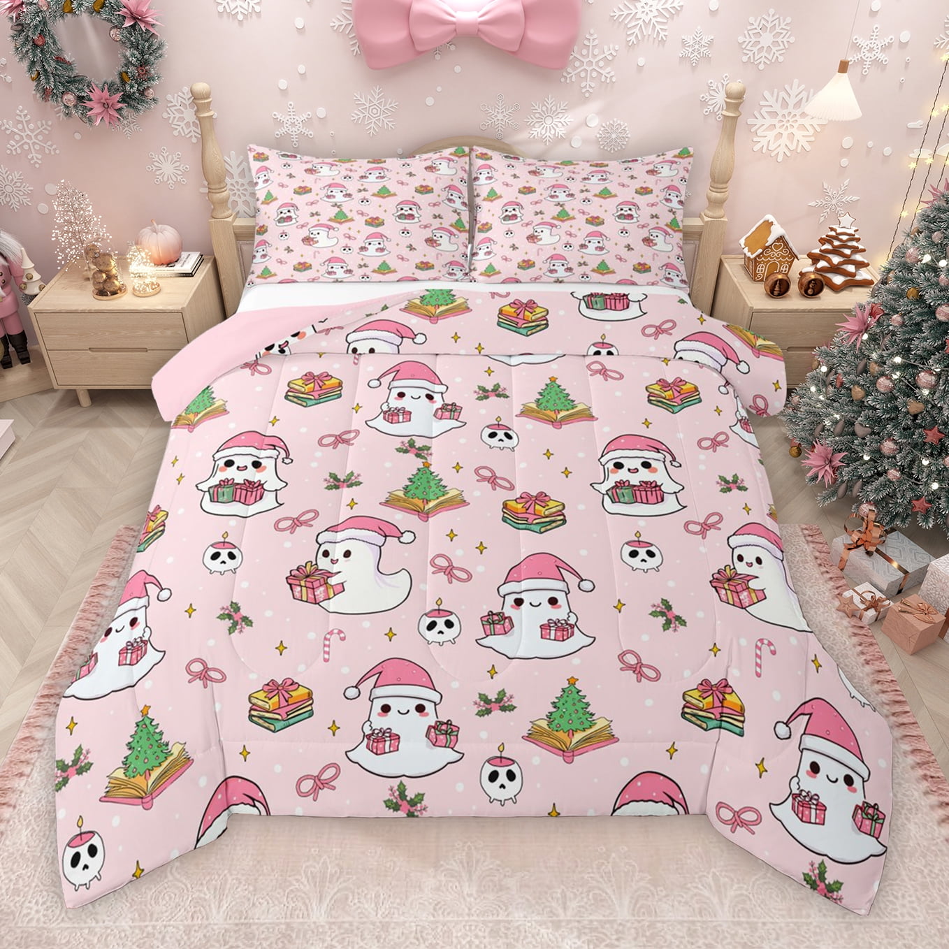 Manfei Kids Funny Ghost Full Size Comforter Sets, Kawaii Christmas Tree ...