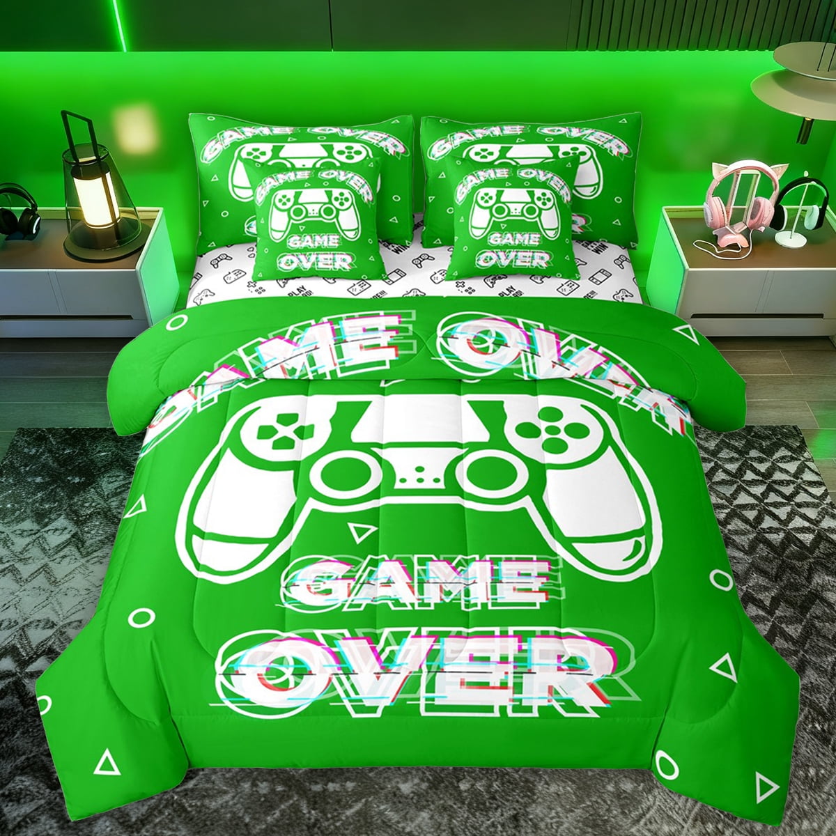 Manfei Kids Gamepad Controller Twin Bedding Sets 7-Piece, Green Game ...
