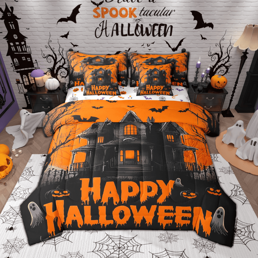 Manfei Kids Happy Halloween Twin Bedding Sets 7 Pieces, Creepy Castle ...