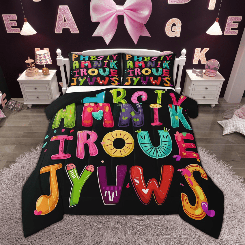 Manfei Kids Monogrammed Full Size Comforter Sets, Cartoon Alphabet Bedding Comforter Set, Boys ...