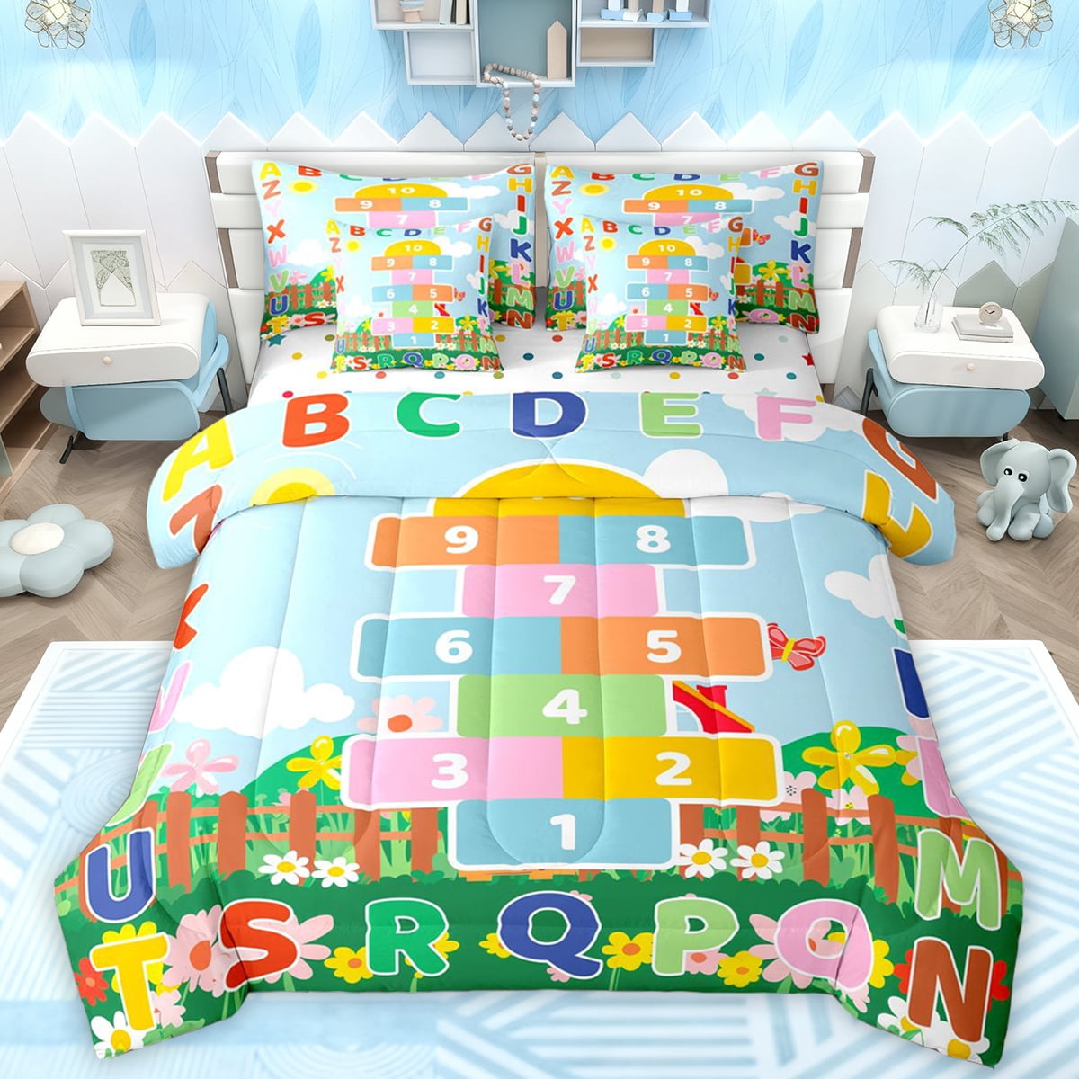 Manfei Kids Numebr Game 7-Piece Twin Bedding Sets,Kawaii Daisy Flowers ...