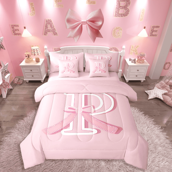 Manfei Kids Personalized Initial P 7pcs King Bedding Set - Kawaii Pink ...