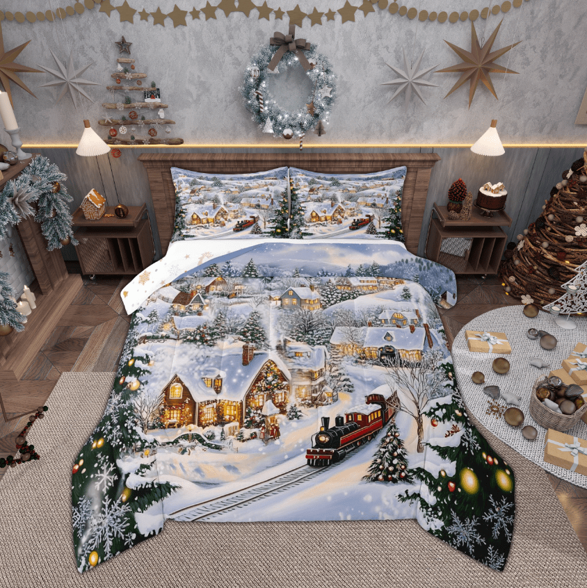 Manfei Kids Retro Train Full Size Comforter Sets, Western Christmas Eve ...