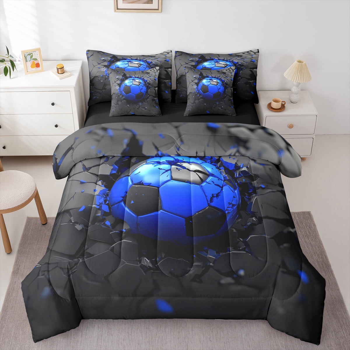 Manfei Kids Soccer 7 Pieces Bedding Comforter Set,Tenns Football Sport ...