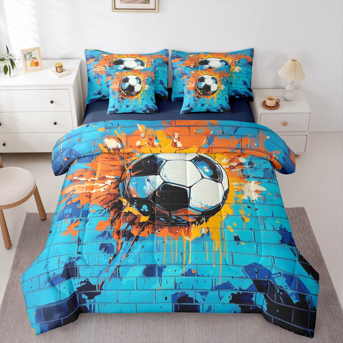 Manfei Kids Soccer Sports 7pcs Bedding Comforter Set,Boy Ball Games ...
