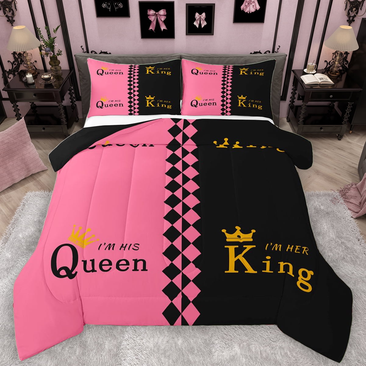 Manfei King Queen Crown Queen Comforter Set for Girl, Couple ...