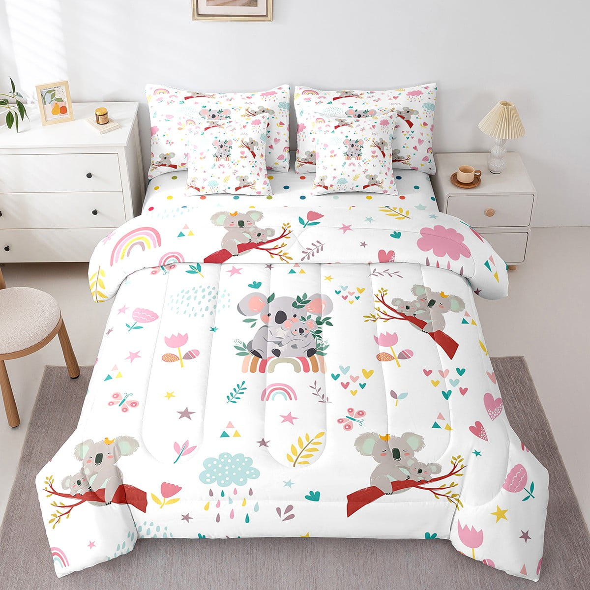 Feelyou Koala Bedding Comforter Set 7-Piece for Preppy, Cute Animal ...