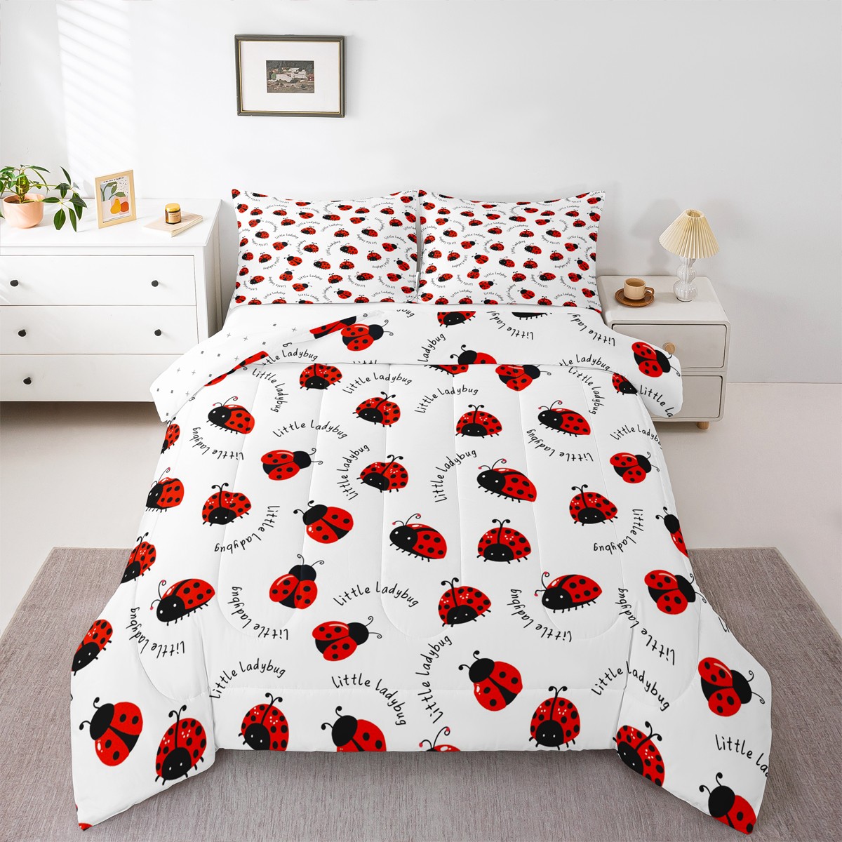 Manfei Ladybird Ladybug 3-Piece Full Size Comforter Sets,Kawaii Animal ...